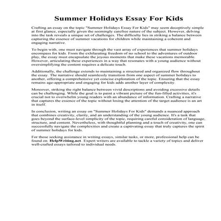 Summer Holidays Essay For Kids. Mrs. Huffs Stuff: Authors and Artists ...