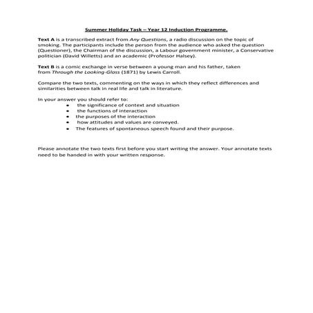 Summer holiday task | DOCX