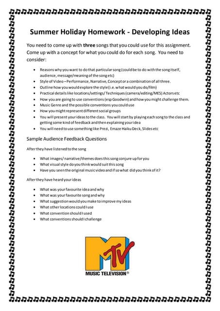Developing ideas summer homework | DOCX | Musicals | Genres