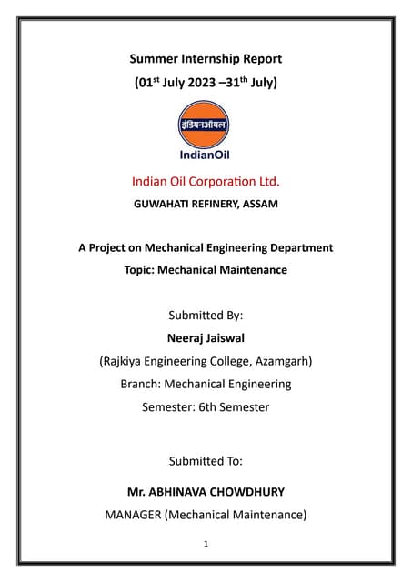 Indian oil corporation barauni refinery | PDF