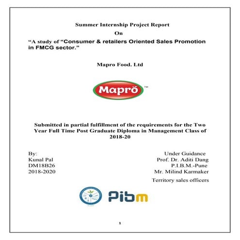 Report on mapro & fmcg sector and sales promotion | PDF