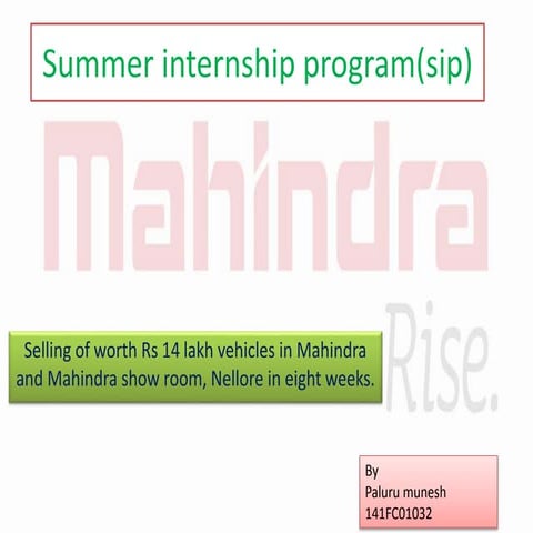 Summer internship program(sip) in mahindra and mahindra balaji agencies ...
