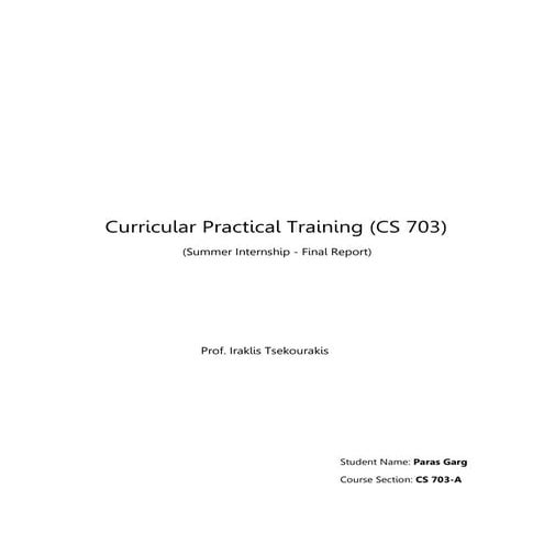 Summer Internship (Report) | PDF