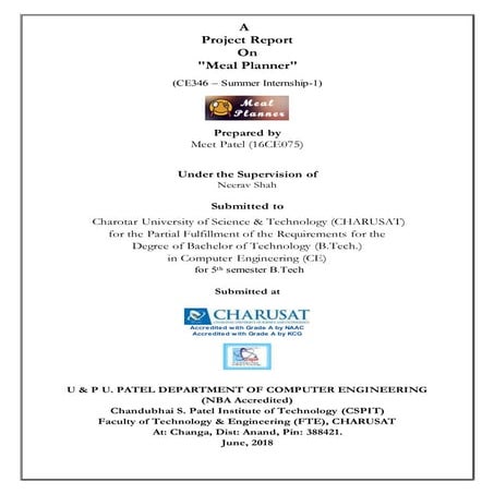 major project Synopsis front page