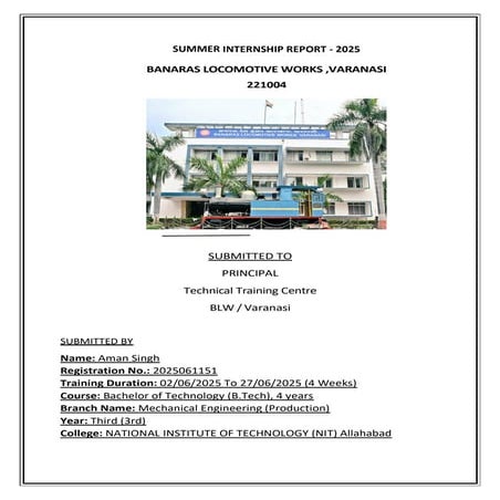 BLW VOCATIONAL TRAINING SUMMER INTERNSHIP REPORT | PDF