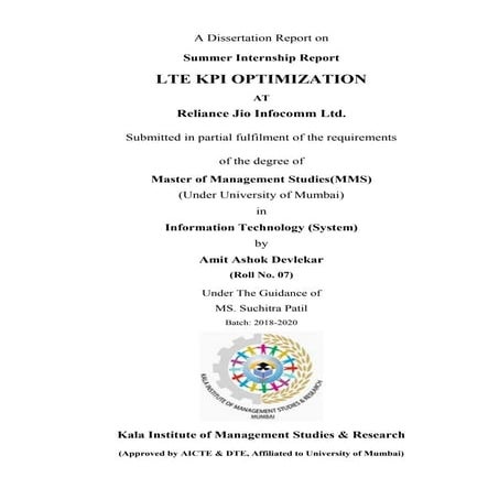 Summer internship report : LTE KPI OPTIMIZATION / Mumbai University ...