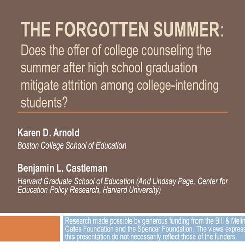 Stemming the Tide of Summer Melt: Post-High School Summer Interventions ...