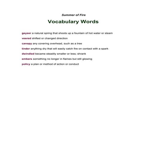 Summer of fire vocabulary words | DOC