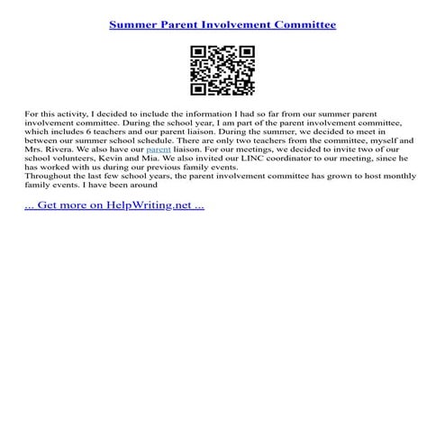 Summer Parent Involvement Committee | PDF | Primary Education | Education