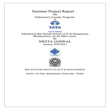 Summer project report by sweta jaiswal biitm | DOC