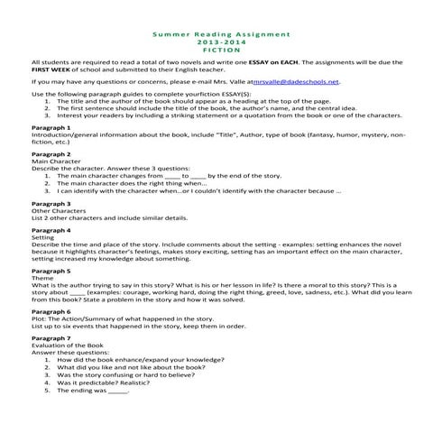 Summer reading assignment | PDF