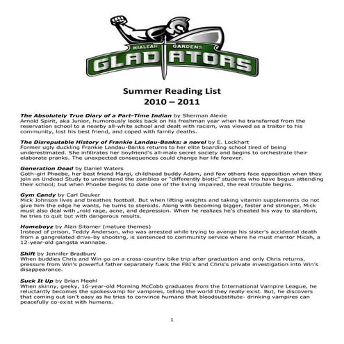 Summer Reading List | PDF