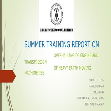 BCCL: Summer Training : Sinidih Central Excavation Workshop | PPTX