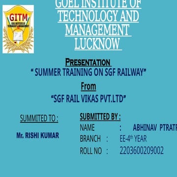 SUMMER TRAINING on SGF RAILWAY VIBHAG pvt ltd | PPTX | Rail Travel ...