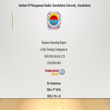 SUMMER TRAINING ppt mba 9th sem.presentation | PPT