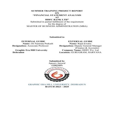 SUMMER TRAINING PROJECT REPORT on HDFC BANK | PDF