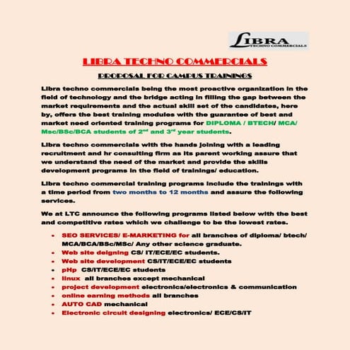 Summer Trainings By Libra Techno Commercials | DOCX