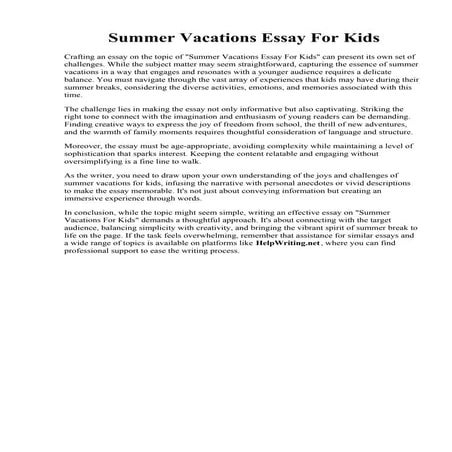 Summer Vacations Essay For Kids | PDF
