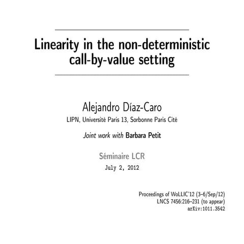 Linearity in the non-deterministic call-by-value setting | PDF | Programming Languages | Computing
