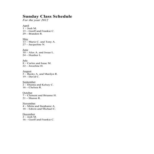 Sunday class schedule | PDF