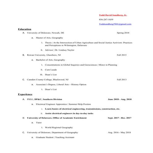 Sundberg cv and resume 06.13.2018