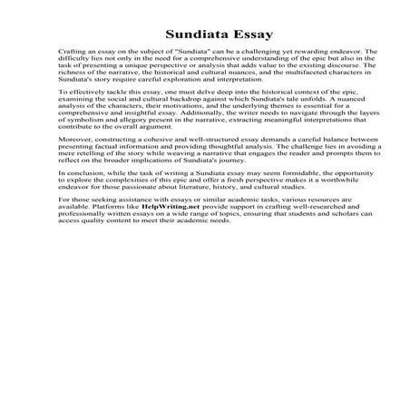 Sundiata Essay. The Epic of Sundiata - 769 Words Essay Example | PDF