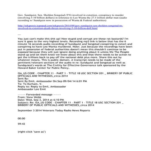 Gov. Sundquist, Sen. Sheldon Songstad (TN) involved in extortion ...