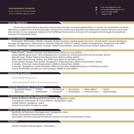 Senior Creative 3D Designer Resume. | PDF