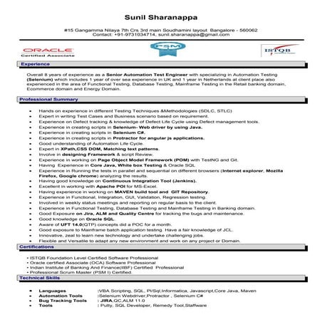 Sunil sharanappa senior automation test engineer profile | DOC