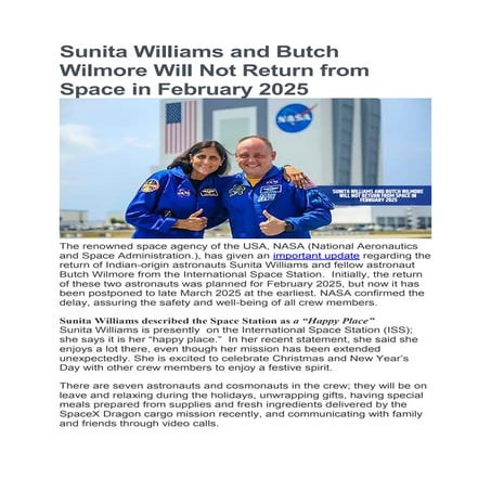Sunita Williams and Butch Wilmore Will Not Return from Space in February 2025 | PDF