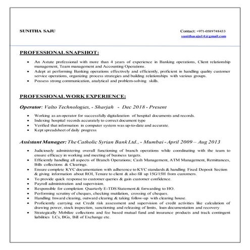 Sunitha cv (2) | DOCX | Business Banking & Finance | Business