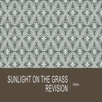 GCSE English Literature - Sunlight on the Grass Revision | PPTX