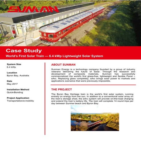 Sunman Energy Lightweight Solar Case Study - Byron Bay Solar Train | PDF