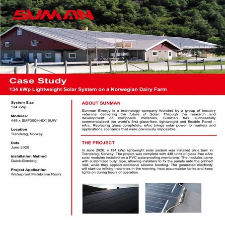 Sunman Energy Lightweight Solar Case Study - Norwegian Dairy Farm | PDF