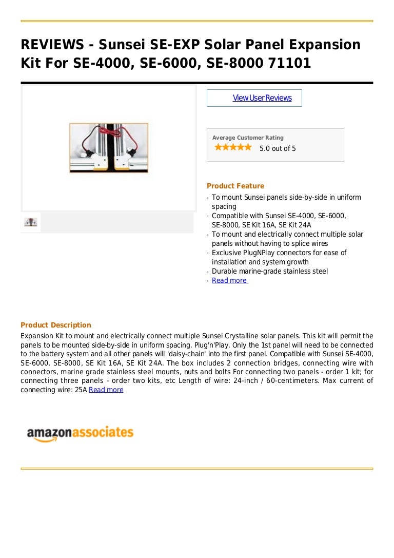 SE-6000 SE-8000 71101 Sunsei SE-EXP Solar Panel Expansion Kit For SE ...