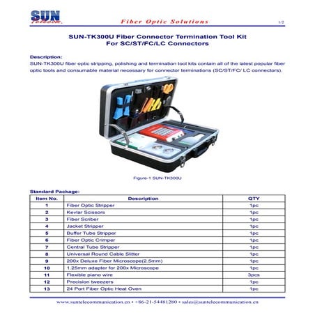 Sun Tk300 U Fiber Connector Termination Tool Kit | PDF