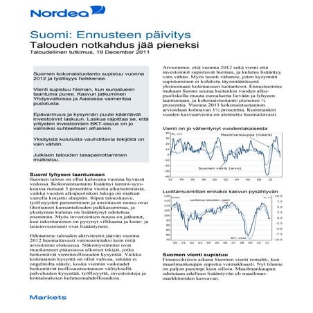 Nordean talousennuste: Suomen talouden notkahdus jää pieneksi | PDF