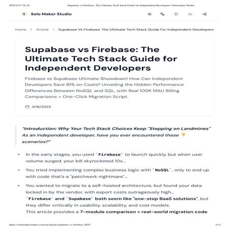 Supabase vs Firebase_ The Ultimate Tech Stack Guide for Independent Developers _ Solomaker ...
