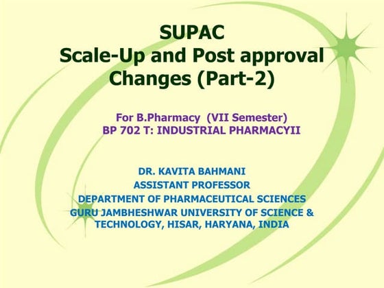 Supac - Guidance for Immediate Release Dosage Form | PPTX