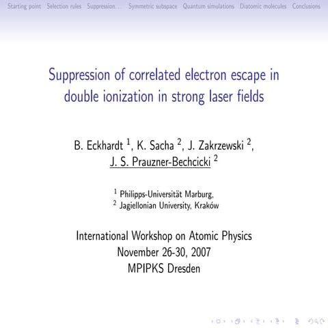 Suppression of correlated electron escape in double ionization in strong laser fields | PPT