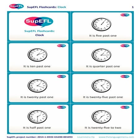 SupEFL flashcards: clock (in english) | PDF