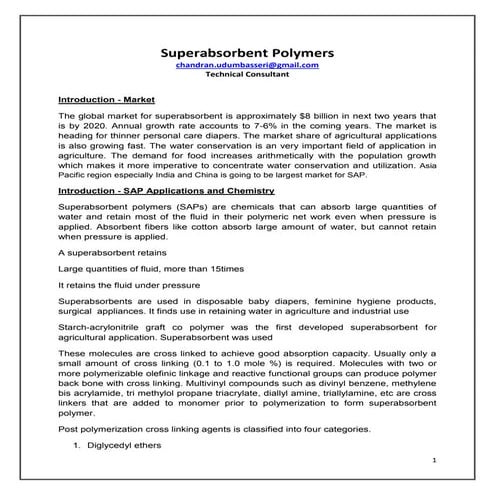 Superabsorbent Market - Application - Production | PDF