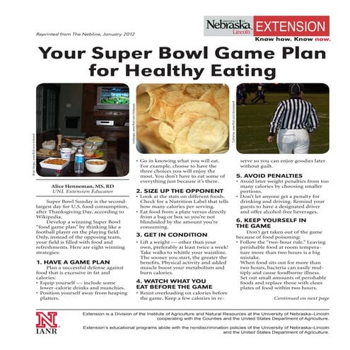 Super Bowl Game Plan for Healthy Eating | PDF