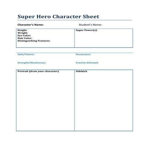 Super hero character sheet - Gamified Classroom | DOCX