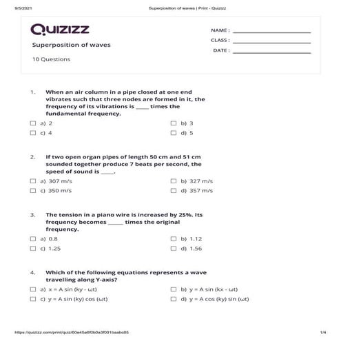 Chapter 6 - Superposition of waves - quizizz | PDF | Classical Music | Music