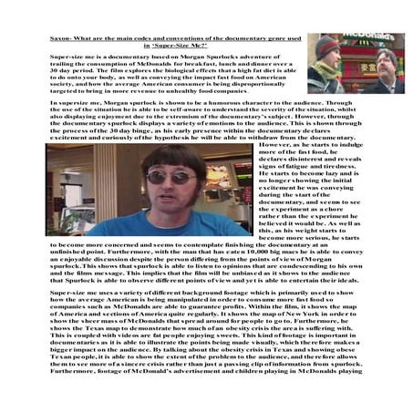 Super size me essay #1 | DOCX