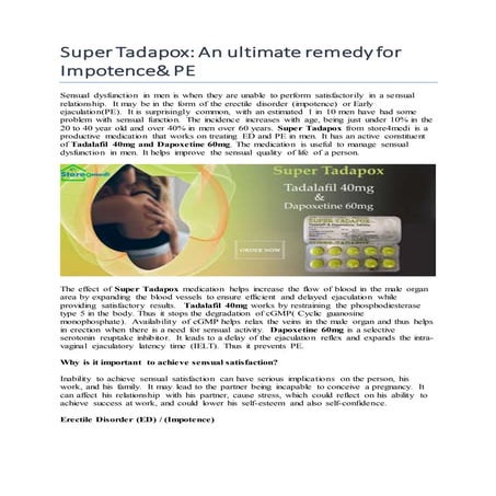 Super P-Force (Generic Sildenafil and Dapoxetine Tablets) | PDF