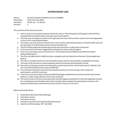 Supervision log 1 | DOCX | Medical Health