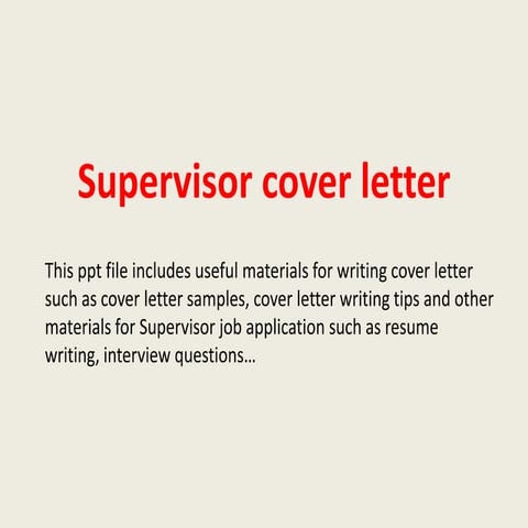 Supervisor cover letter | PPT