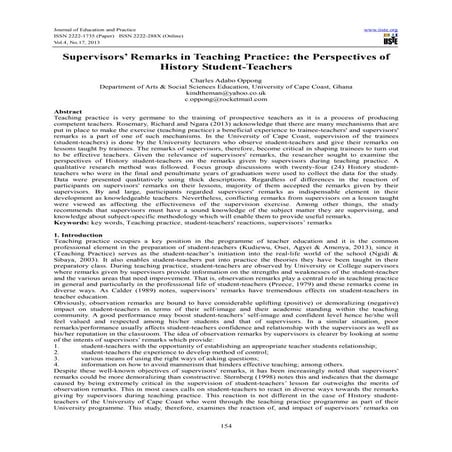 Supervisors’ remarks in teaching practice the perspectives of history ...